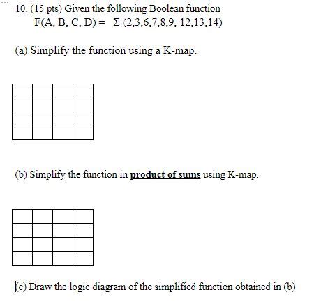Solved Pts Given The Following Boolean Function Chegg Com