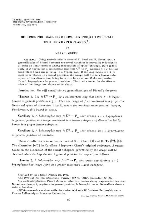Pdf Holomorphic Maps Into Complex Projective Space €¦ · Generalization Of Picards Theorem To