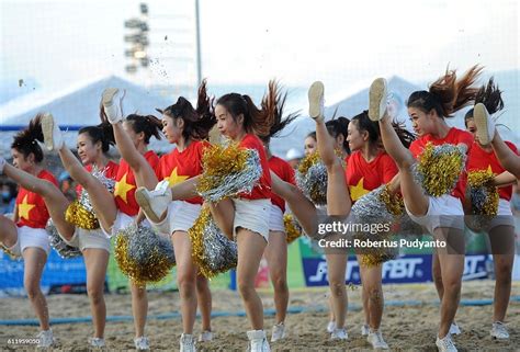 Cheerleaders Perform During Beach Handball Womens Final Match