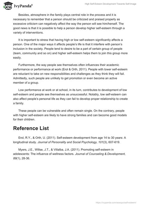 High Self Esteem Development Towards Self Image 558 Words Essay Example
