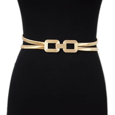 Vintage Metal Elastic Belts For Women Golden Dress Grandado