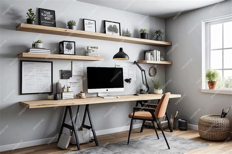 Workspace Elevation Floating Shelf Desk And Inspirational Quotes Gallery Premium Ai Generated