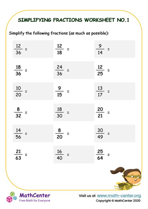 Free Simplify Fractions Worksheet Practice Now