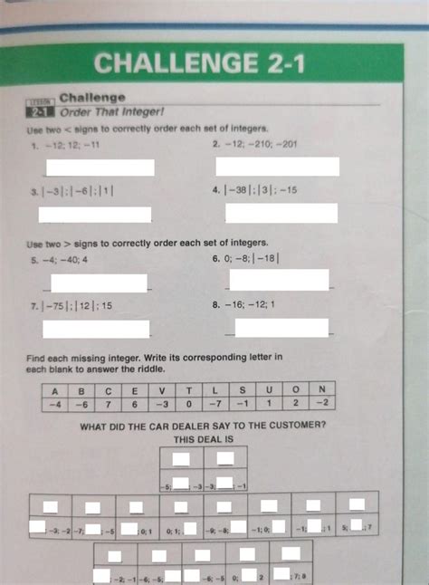 Integers Challe Free Interactive Worksheets 4411351