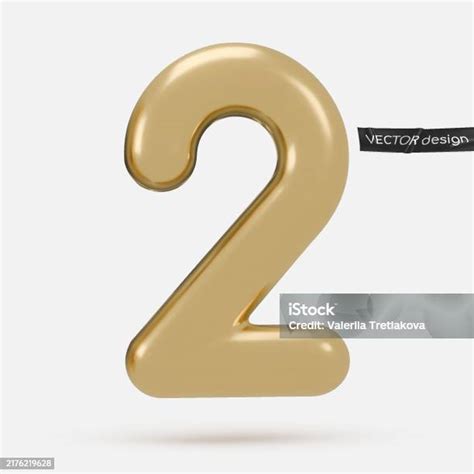 황금 아이콘 3d 렌더링 번호 2 둘 기호 사실적인 디자인 요소 엽서 아이콘 포스터 배너 웹 디자인 예술에 대 한 흰색 배경에 고립 된 벡터 일러스트 레이 션 0명에 대한