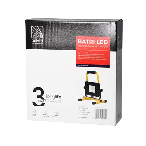Batri Led 20w Naświetlacz Roboczy Przenośny Z Akumulatorem 1600lm Ip65 6500k 2200mah