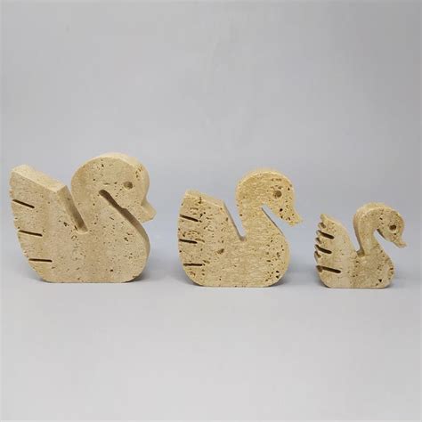 1970s Set Of 3 Original Travertine Swans Sculptures By Flli Mannelli