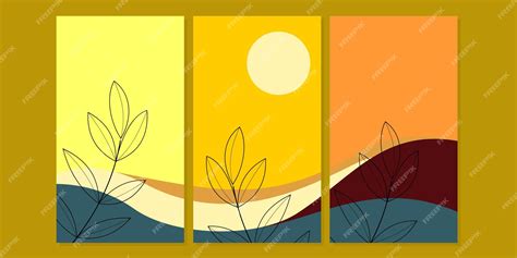 Boho 미적 추상 식물 벽 예술 스칸디나비아 디자인 보헤미안 콜라주 벽화 프리미엄 벡터