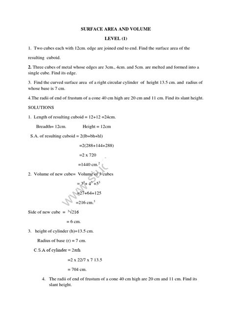 Cbse Class 10 Surface Area And Volume Pdf