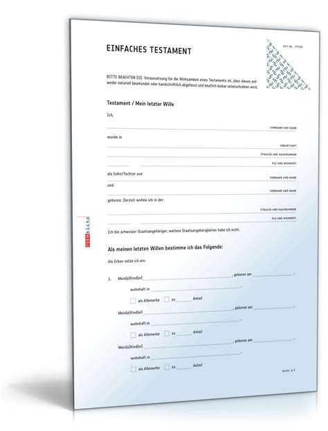 Testament Muster Vorlage
