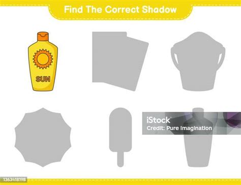 올바른 그림자를 찾습니다 자외선 차단제의 올바른 그림자를 찾아 일치시합니다 교육 어린이 게임 인쇄 워크 시트 벡터 일러스트레이션 0명에 대한 스톡 벡터 아트 및 기타 이미지