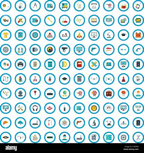 100 Robotics Engineering Icons Set Flat Style Stock Vector Image And Art