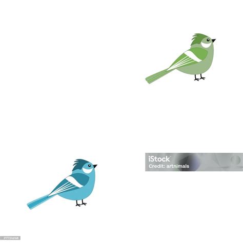 흰색 배경에 젊은 녹색과 파란색 참새와 함께 개체를 장식하는 인쇄 패턴 벡터 가금류에 대한 스톡 벡터 아트 및 기타 이미지