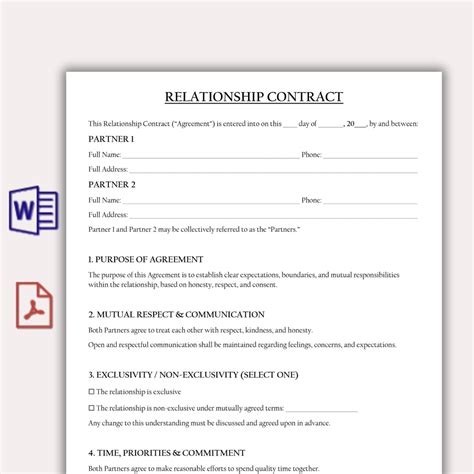 Editable Relationship Contract Template Couples Agreement Form