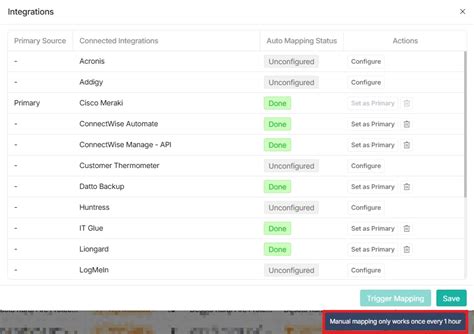 trigger mapping button is not clickable when setting automated client