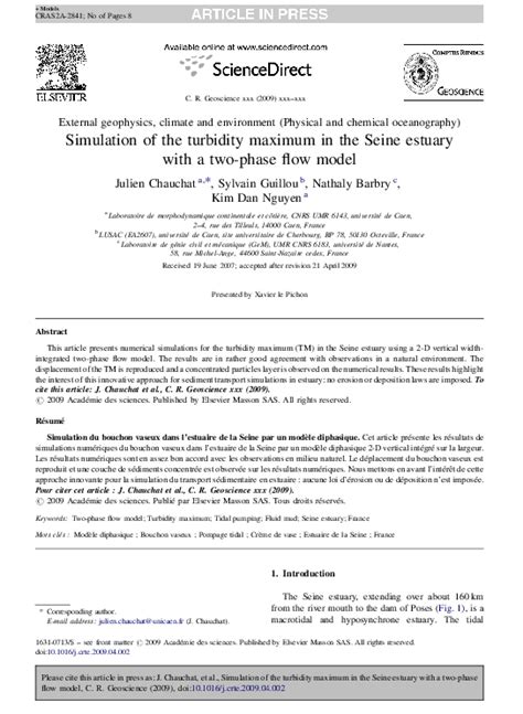 Pdf Simulation Of The Turbidity Maximum In The Seine Estuary With A Two Phase Flow Model