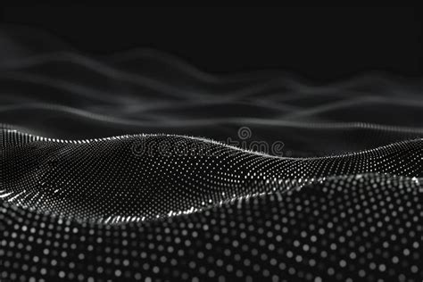 Abstract Black Background With A Wavy Grid Of Dots And Lines Big Data
