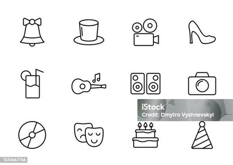 흰색으로 격리된 파티 라인 벡터 아이콘입니다 웹 및 Ui 디자인 모바일 앱 및 인쇄 폴리그래피용 파티 축하 개요 아이콘 세트