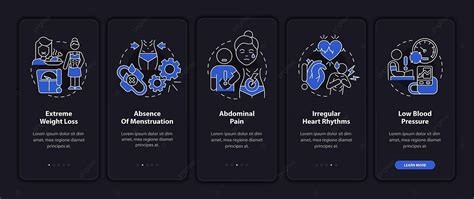 Night Mode Onboarding Mobile App Screen For Identifying Symptoms Of Anorexia Vector Template