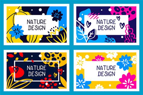 간단한 모양과 텍스트 프레임아름다운 템플릿 패턴의 벡터 세트입니다 색상 배경에 아름다운 꽃과 하트꽃 무늬 0명에 대한 스톡 벡터 아트 및 기타 이미지 Istock