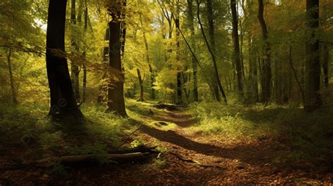 햇빛이 나무 사이로 비치는 숲속의 오솔길 낙엽 숲 그림 낙엽수림 숲 배경 일러스트 및 사진 무료 다운로드 Pngtree