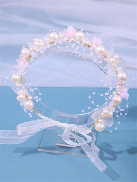 1 Stück Elegantes Pinkes Blumen Stirnband Mit Lila Perlen Und Handgemachten Wald Stil Braut Haar