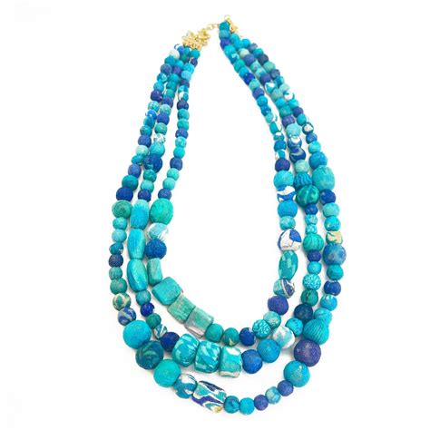Aasha Trinity Aqua Kantha Beaded Layered Necklace She La La