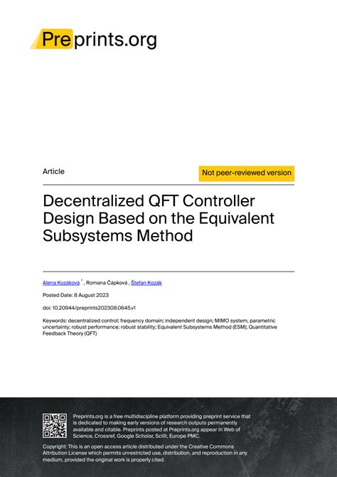 Pdf Decentralized Qft Controller Design Based On The Equivalent