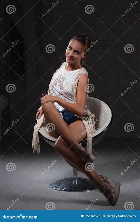 Beauty Lady Posing Sitting On A Chair Stock Image Image Of Fashion