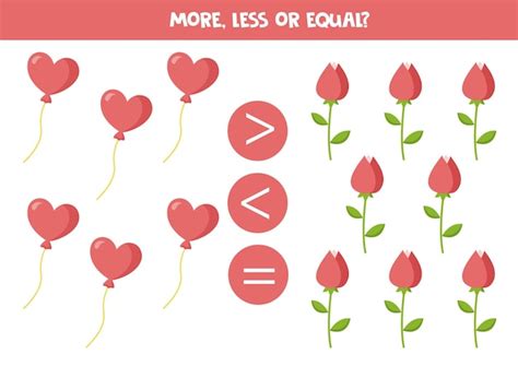 Premium Vector More Less Or Equal With Cartoon Valentine Day Balloon