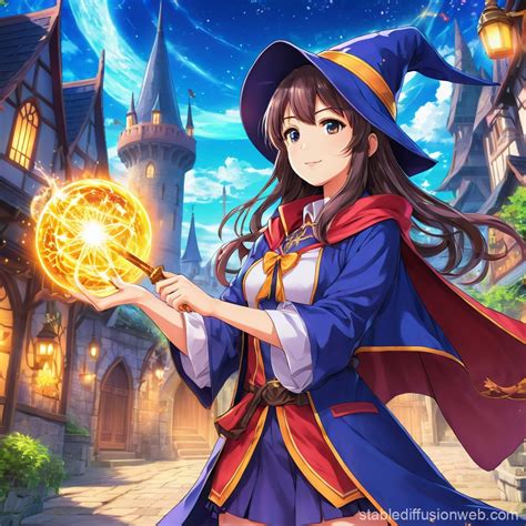 Cute Female Wizard Fantasy Scene Stable Diffusion Online