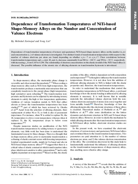 Pdf Dependence Of Transformation Temperatures Of Niti Based Shape