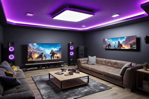 Sleek Gamer Setup Ceilingmounted Retractable Projector Screen Premium Ai Generated Image
