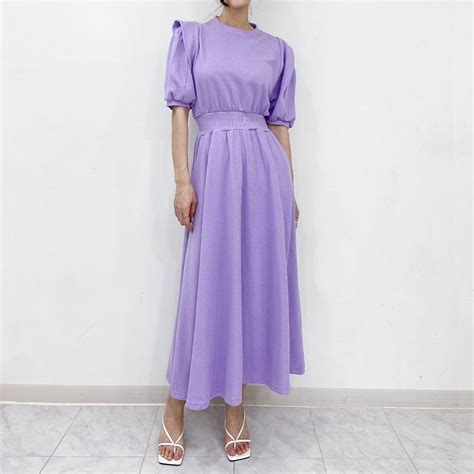 맨투맨 퍼프 반팔 면 플레어 트레이닝 맥시 봄 여름 롱 원피스 연보라 베이지 블랙