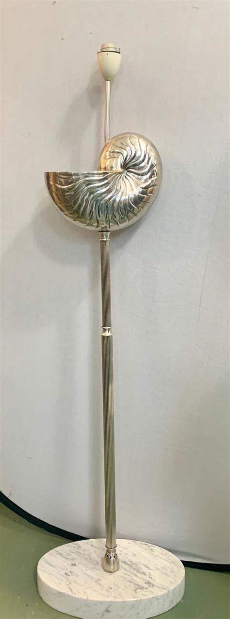Mid Century Modern Pair Of Silver Shell Floor Lamps With Marble Bases