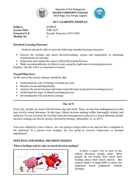 Ethics Module No 2 1 Pdf Reason Morality