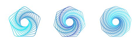 추상적인 소용돌이 기호 집합입니다 빛나는 색의 육각형 트위스트 와이어프레임 터널 곡선 파란색 모양입니다 0명에 대한 스톡 벡터