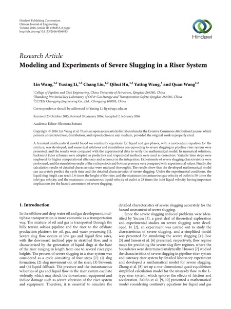 Pdf Modeling And Experiments Of Severe Slugging In A Riser System