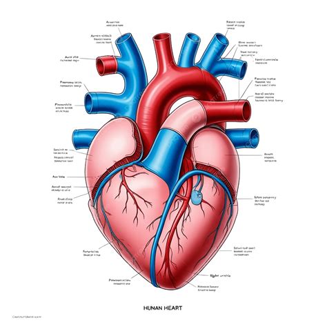 Detailed Anatomical Illustration Of The Human Heart With Labeled Parts