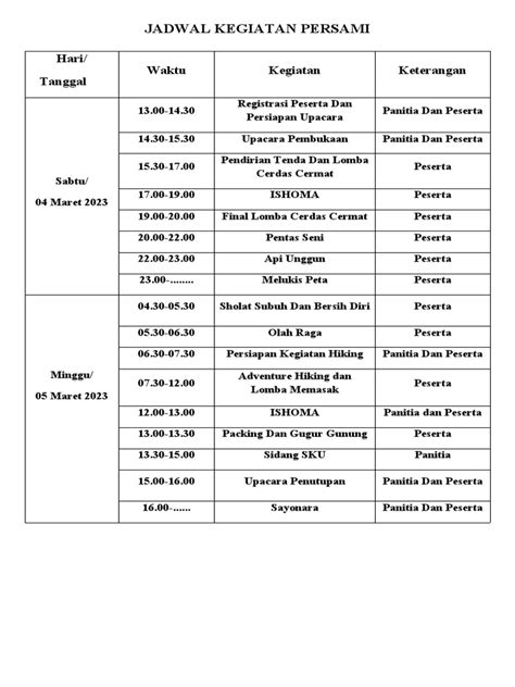 Jadwal Kegiatan Persami Pdf
