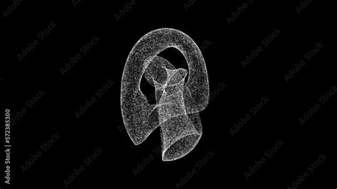 3d Knot Rotates On Black Background Object Dissolved White Flickering
