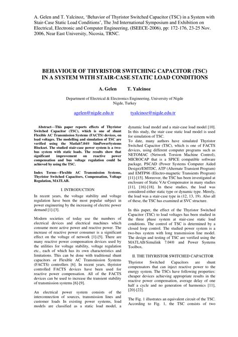 Pdf Behavior Of Thyristor Switched Capacitor Tsc In A System With