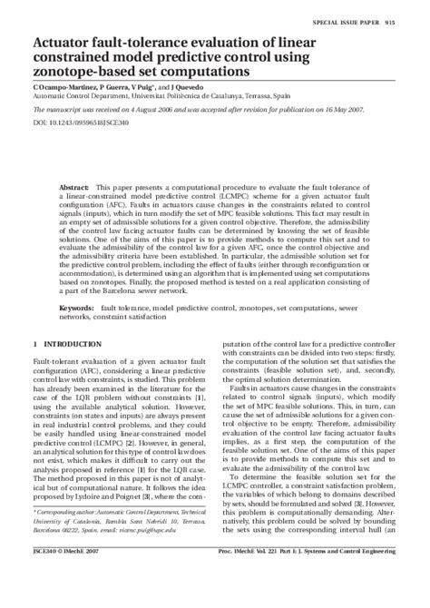 Pdf Actuator Fault Tolerance Evaluation Of Linear Constrained Model