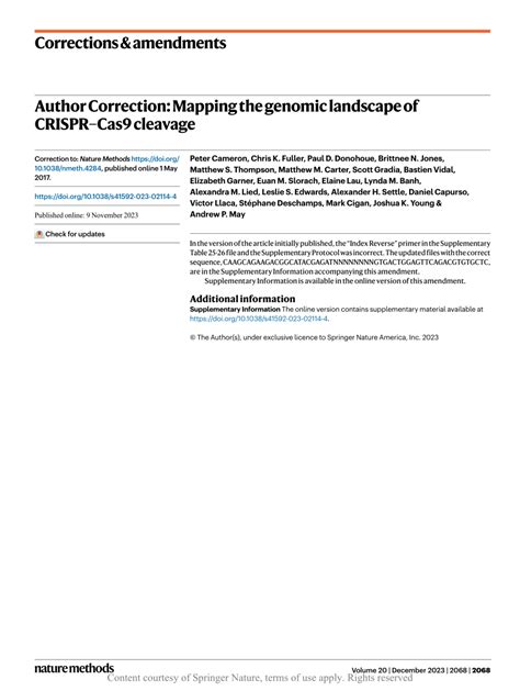 Author Correction Mapping The Genomic Landscape Of Crispr Cas9 Cleavage