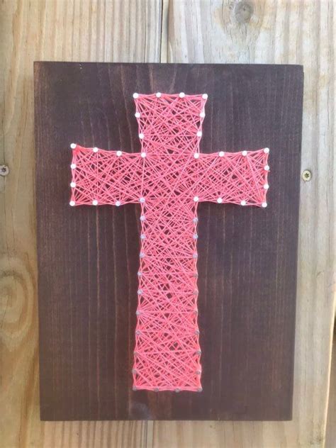 Cross String Art Pink Cross String Art On Wooden Board