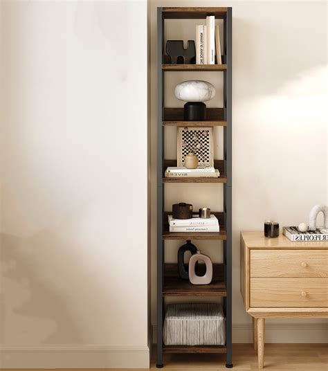 17 Stories Narrow Bookshelf Tall Skinny Bookcase 6 Tier Storage Rack