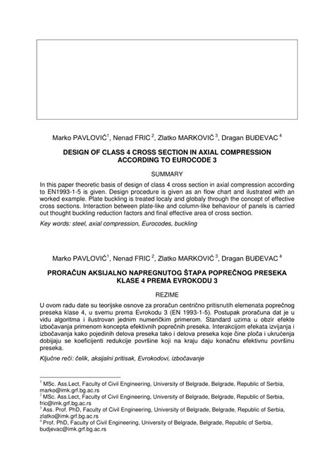 Pdf Design Of Class 4 Cross Section In Axial Compression According To