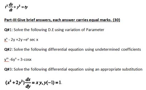 Ordinary Differential Equations Past Papers