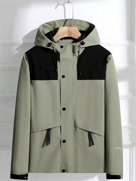 남성용 투톤 드로스트링 후드 재킷 Mens Jackets Mens Outfits Hooded Jacket Men