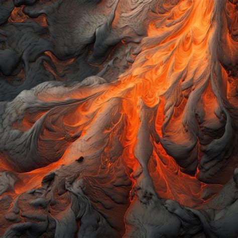 La Lava Naranja Brillante Que Fluye Hacia El Sur De Un Volcán Gris